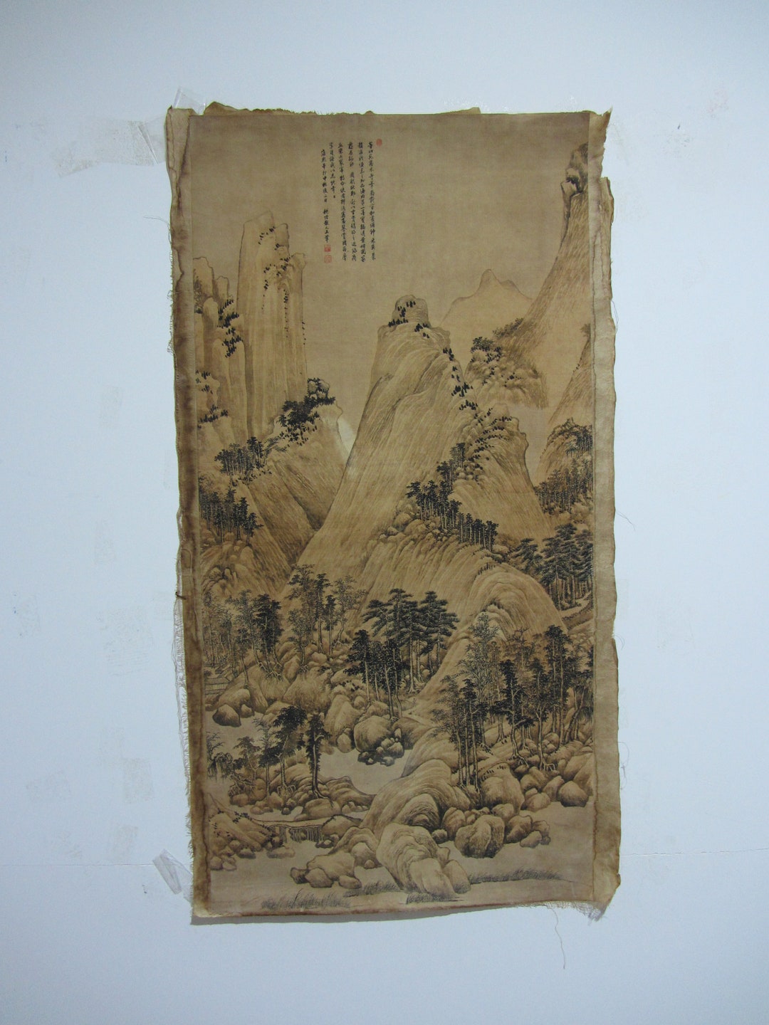 Old Paper Painting Landscape Mountain Painting Large Chinese Art Water ...
