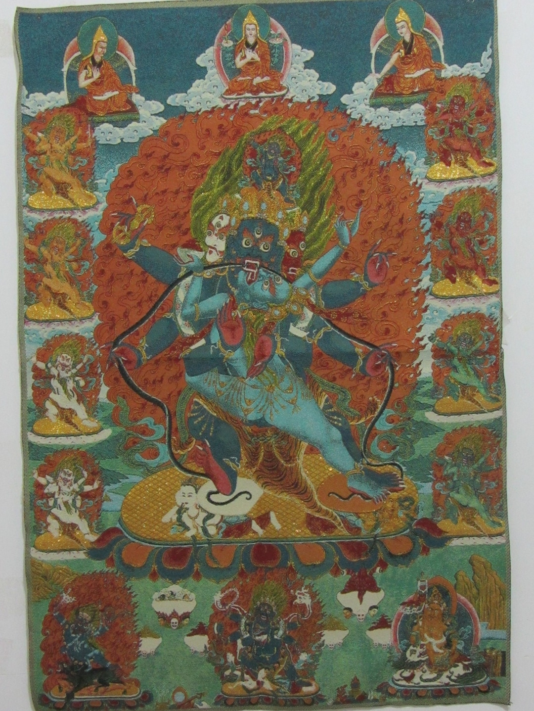 Tibetan Thangka Silk Print Painting Buddhist Deity Craft Bodhisattva ...