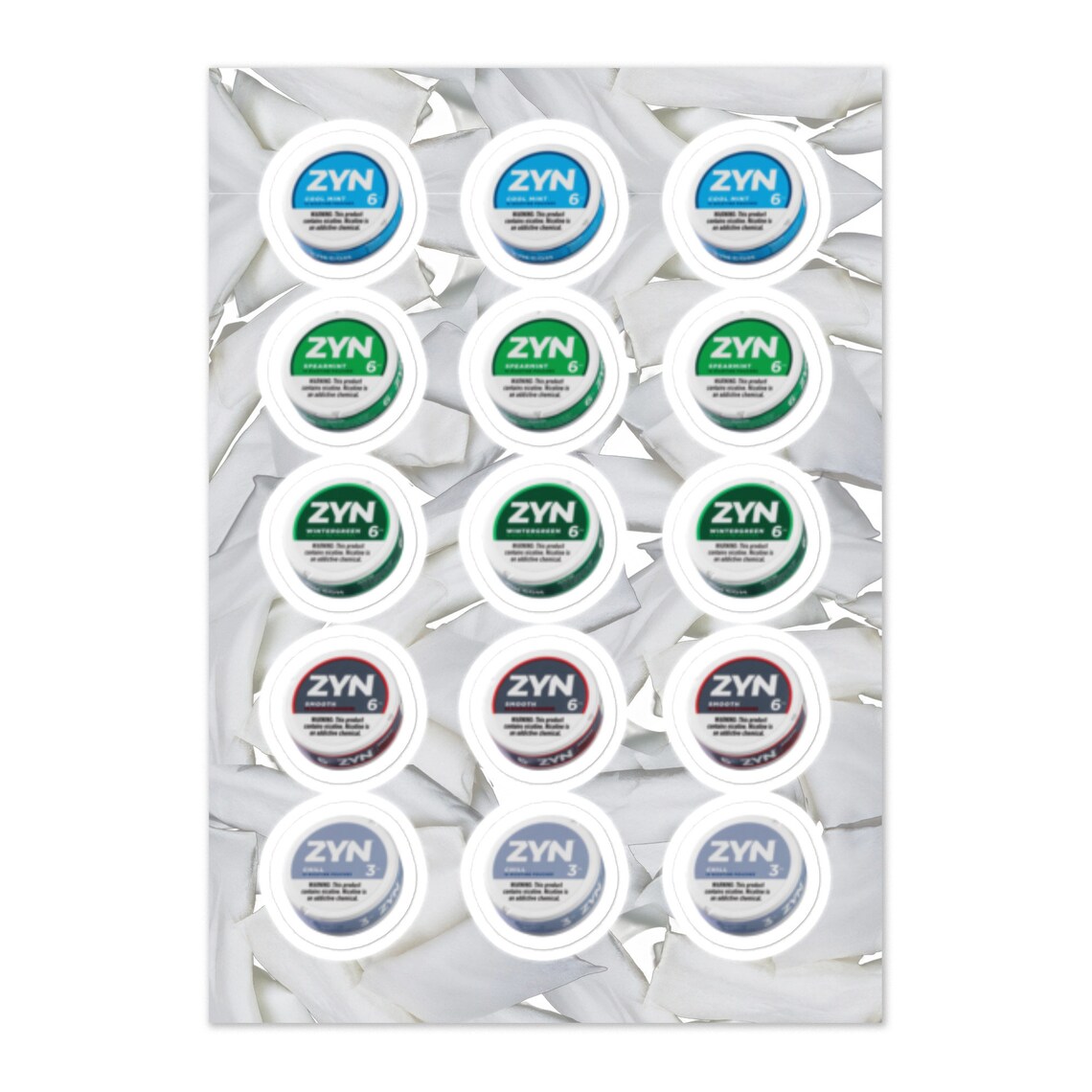Zyn Flavor Variety Sticker Sheet Wintergreen, Cool Mint & More Set of ...