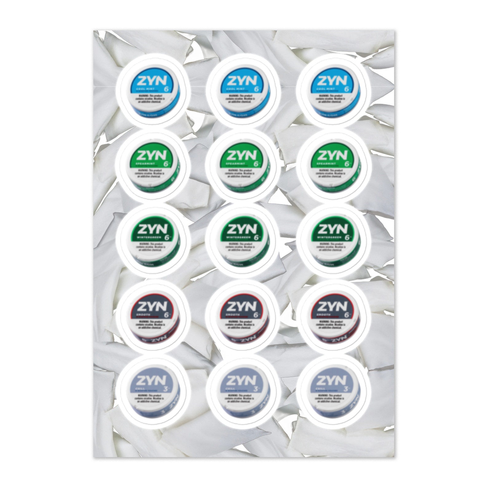 Zyn Flavor Variety Sticker Sheet Wintergreen, Cool Mint & More Set of ...