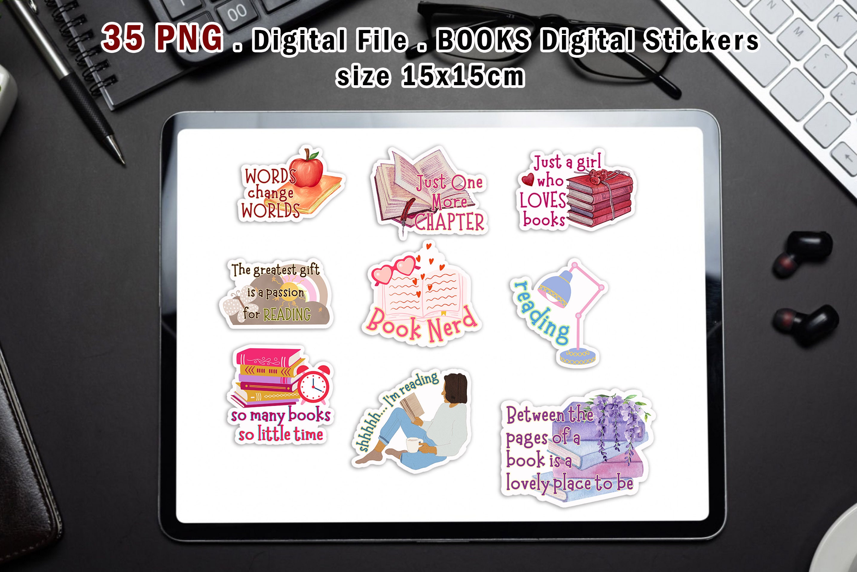 Books | Digital Planner Stickers | Bookish Reading Stickers PNG | Book ...