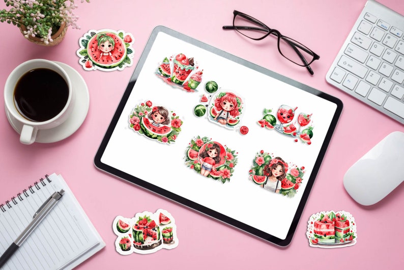 Watermelon Stickers | Cute Watermelon Digital Stickers | Kawaii ...