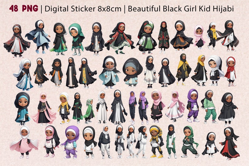 Muslim Hijab Black Girl | Islamic Digital Planner Sticker | Cute Black Girl Kids | Beautiful ...