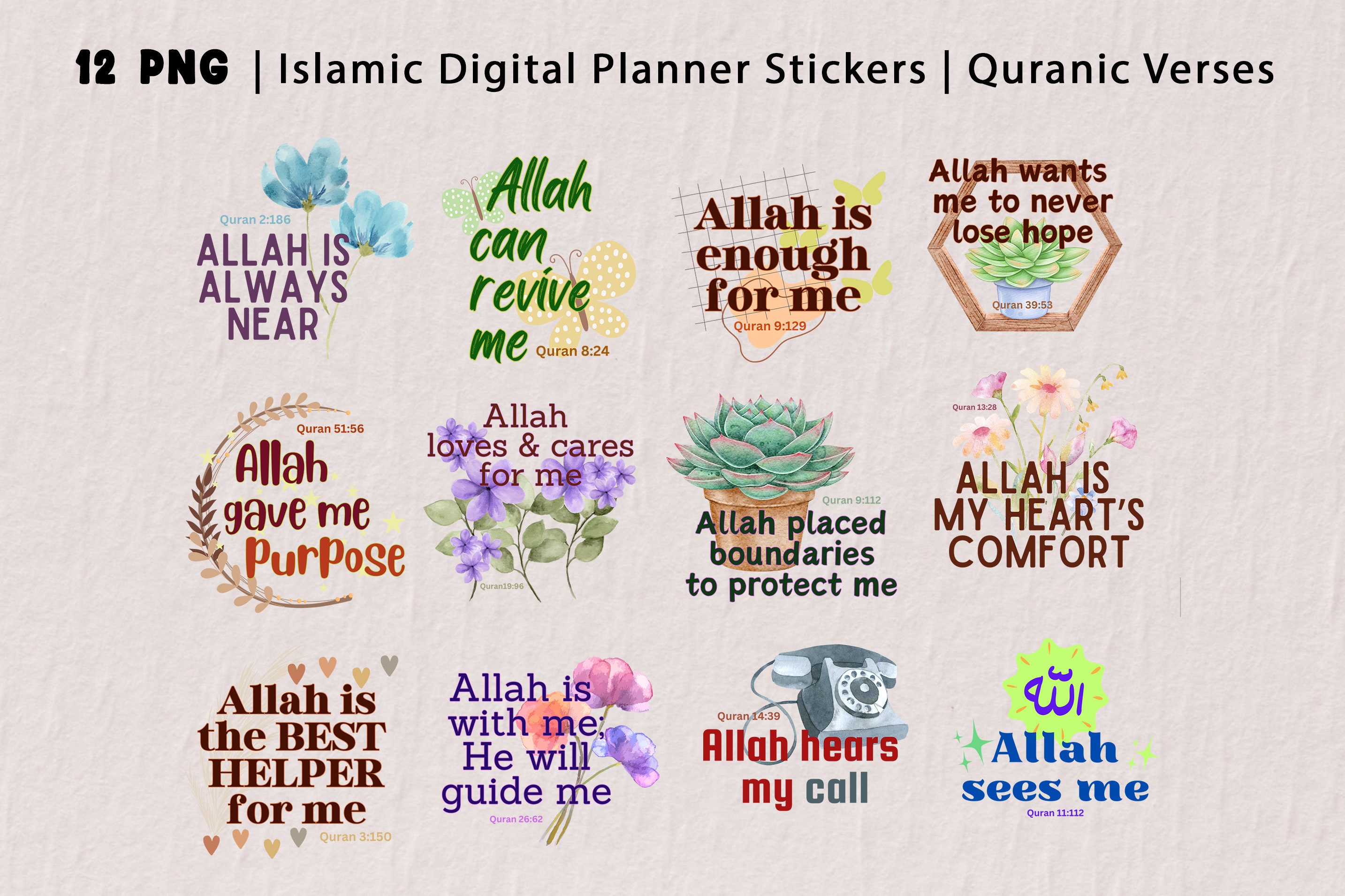 Islamic Planner Stickers: Quranic Verse PNG Files (digital Download) - Etsy