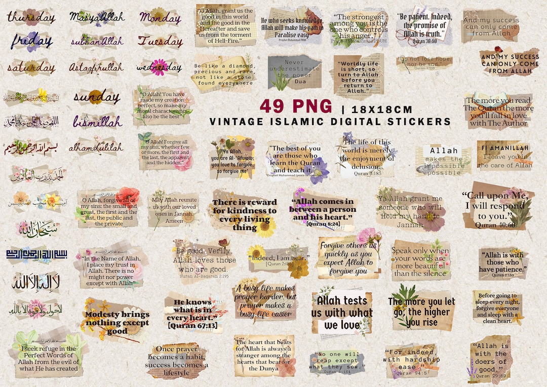 Islamic Digital Stickers Pack for iPad | Vintage Trendy Muslim PNG ...