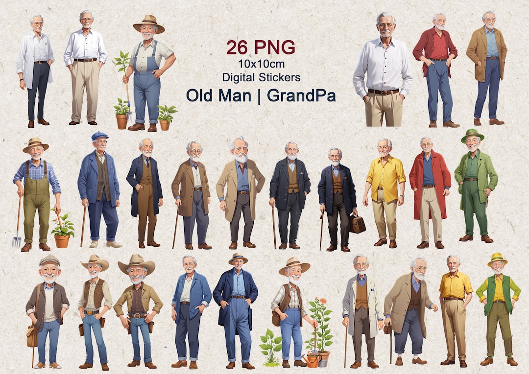 Old Man | Grandfather | Vintage Grandpa Vibes | Digital Stickers PNG ...