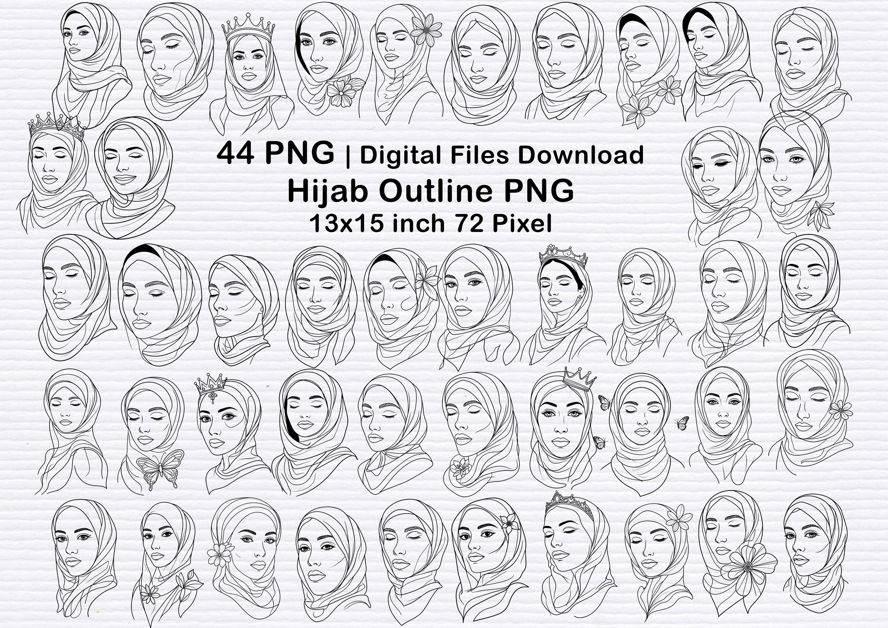 Hijab Outline Hijab Line PNG Digital Download Abstract Hijab PNG Muslim ...