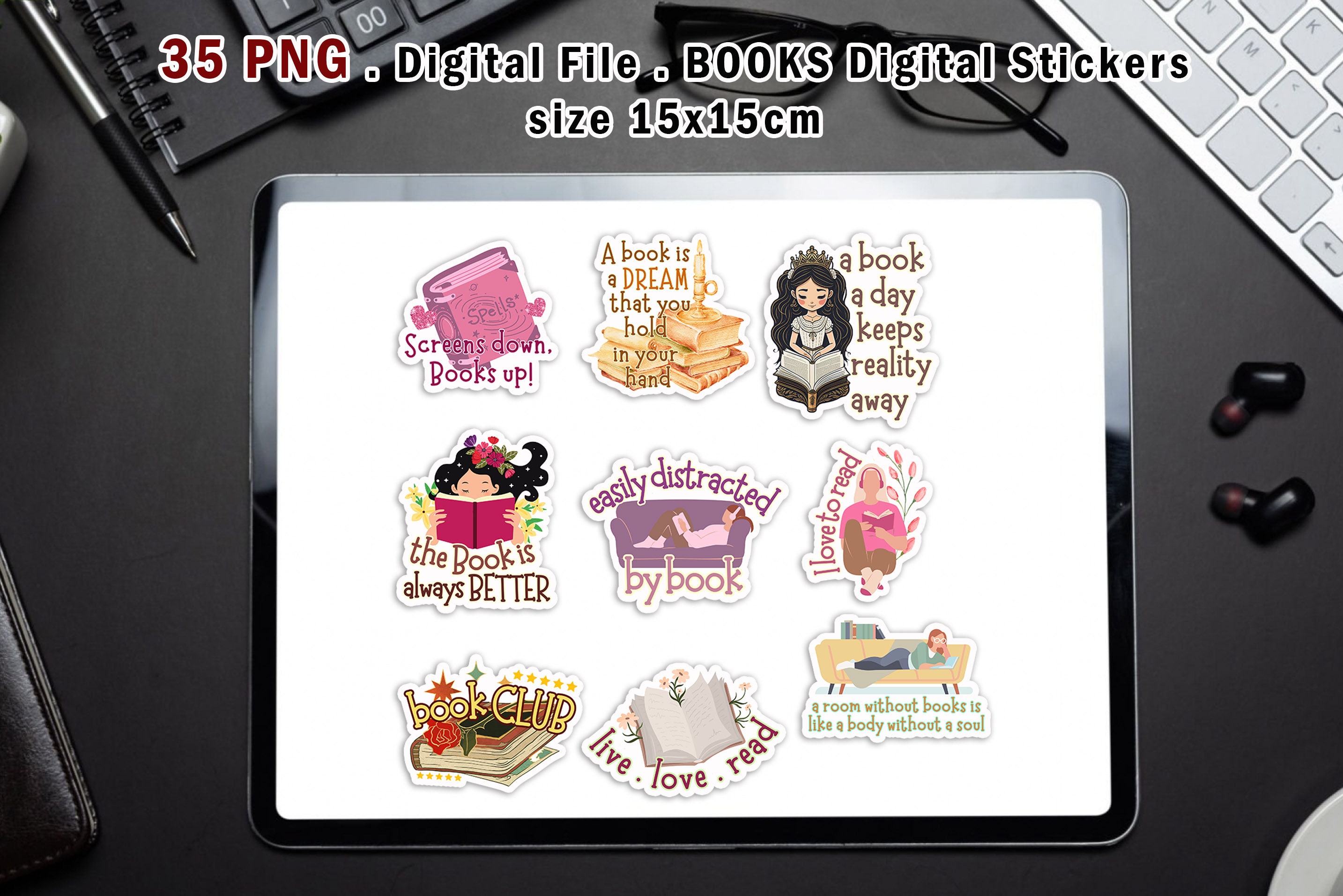 Books | Digital Planner Stickers | Bookish Reading Stickers PNG | Book ...
