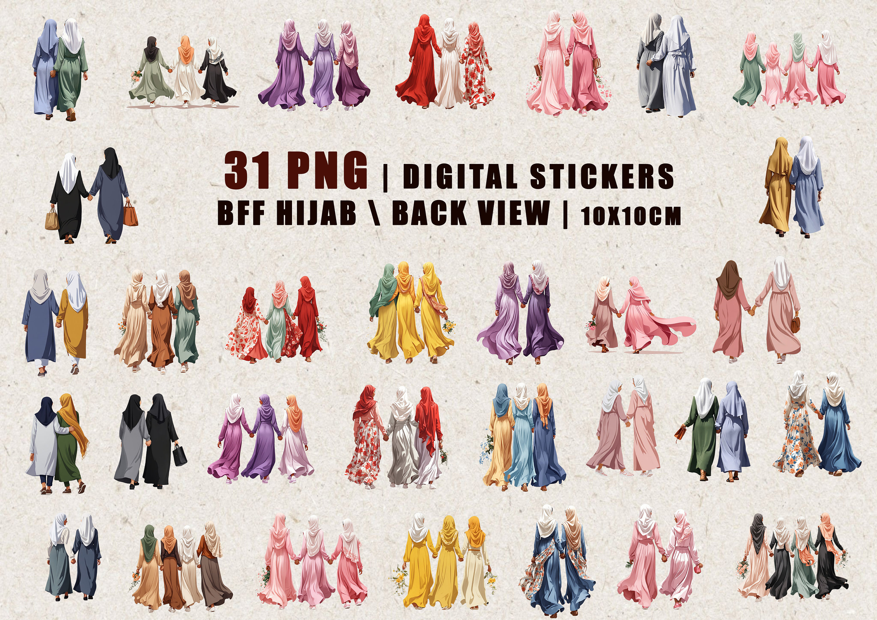 Best Friends Forever Hijabi | Back View Hijab PNG | Bestfriend Hijab ...