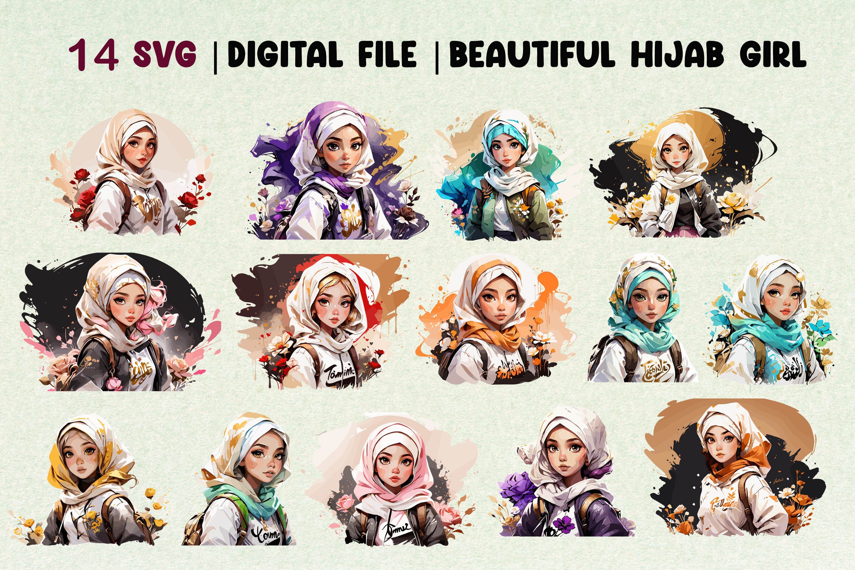 Muslim Hijabi Girl Muslim Hijab SVG Digital FILE Muslim Gift Present ...