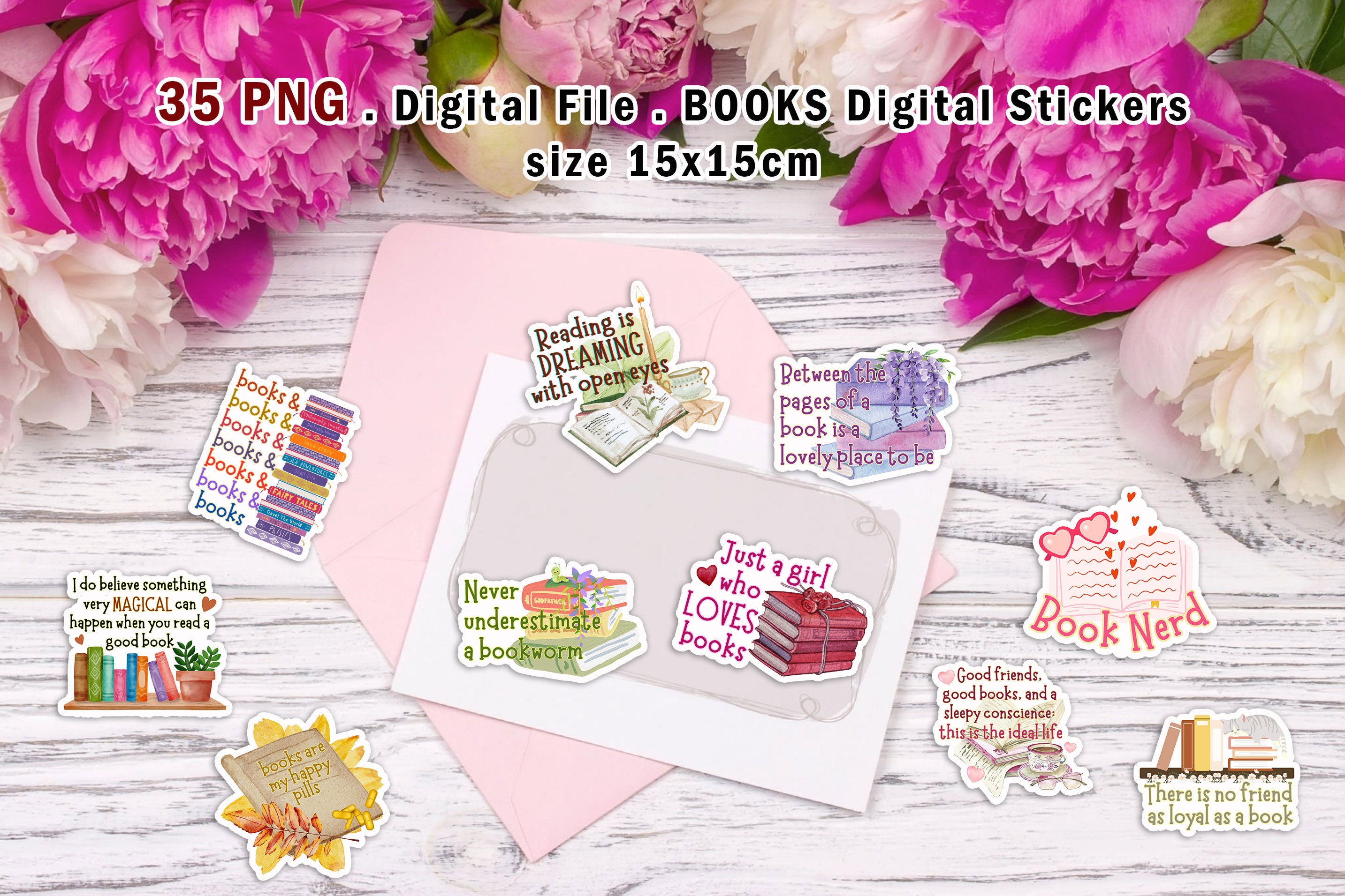 Books | Digital Planner Stickers | Bookish Reading Stickers PNG | Book ...