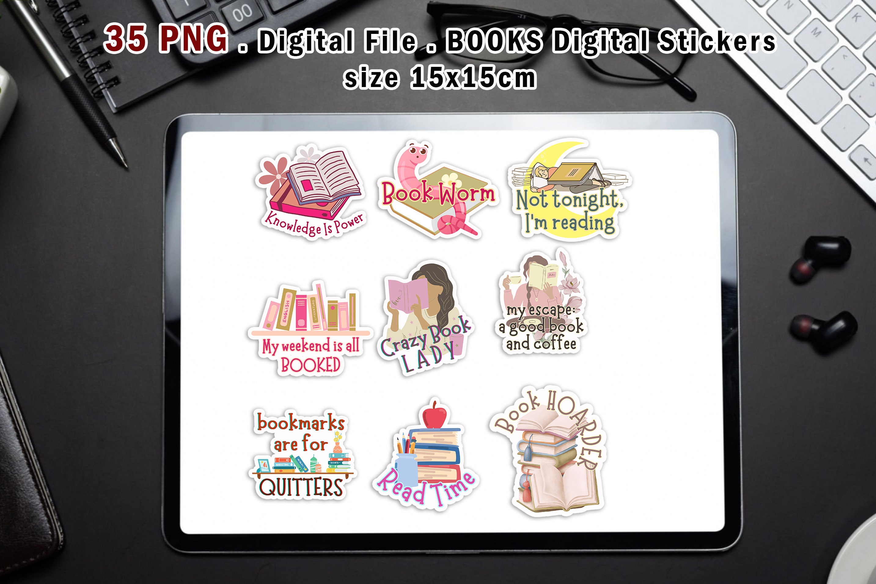Books | Digital Planner Stickers | Bookish Reading Stickers PNG | Book ...