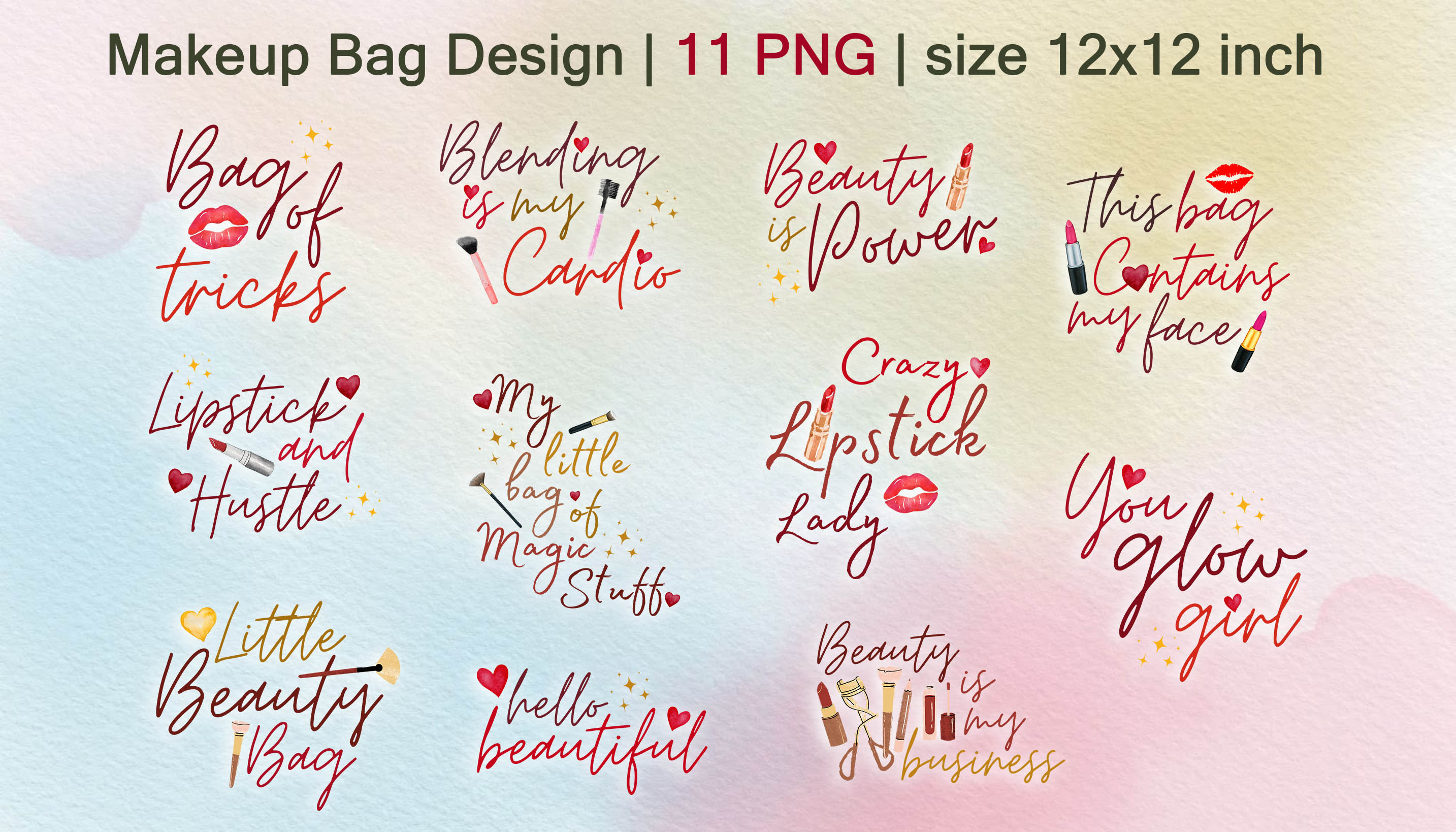 Makeup Bag Design Bag PNG Cosmetic Bag PNG Makeup Saying Design PNG ...