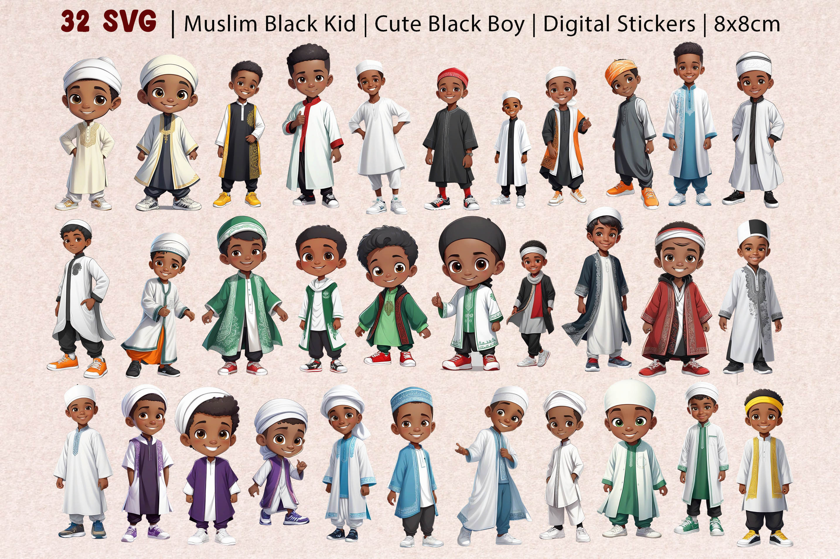 Muslim Black Boy | Islamic Digital Planner Sticker | Cute American ...
