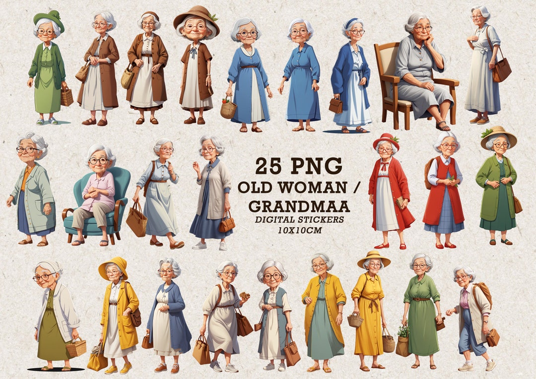 Old Woman | Old Ladies | Grandmother | Grandma PNG | Digital Stickers PNG | Elderly Woman ...