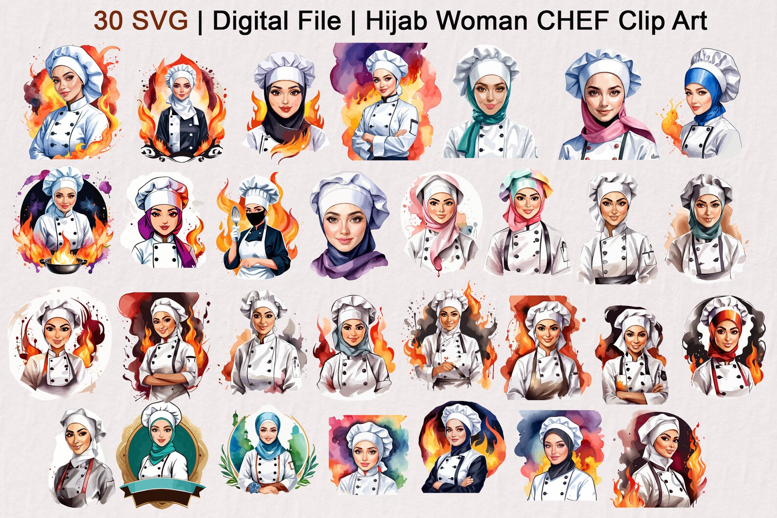 Woman Chef Muslim Hijab Chef Hijabi Chef Cook SVG Digital FILE Hijabi ...