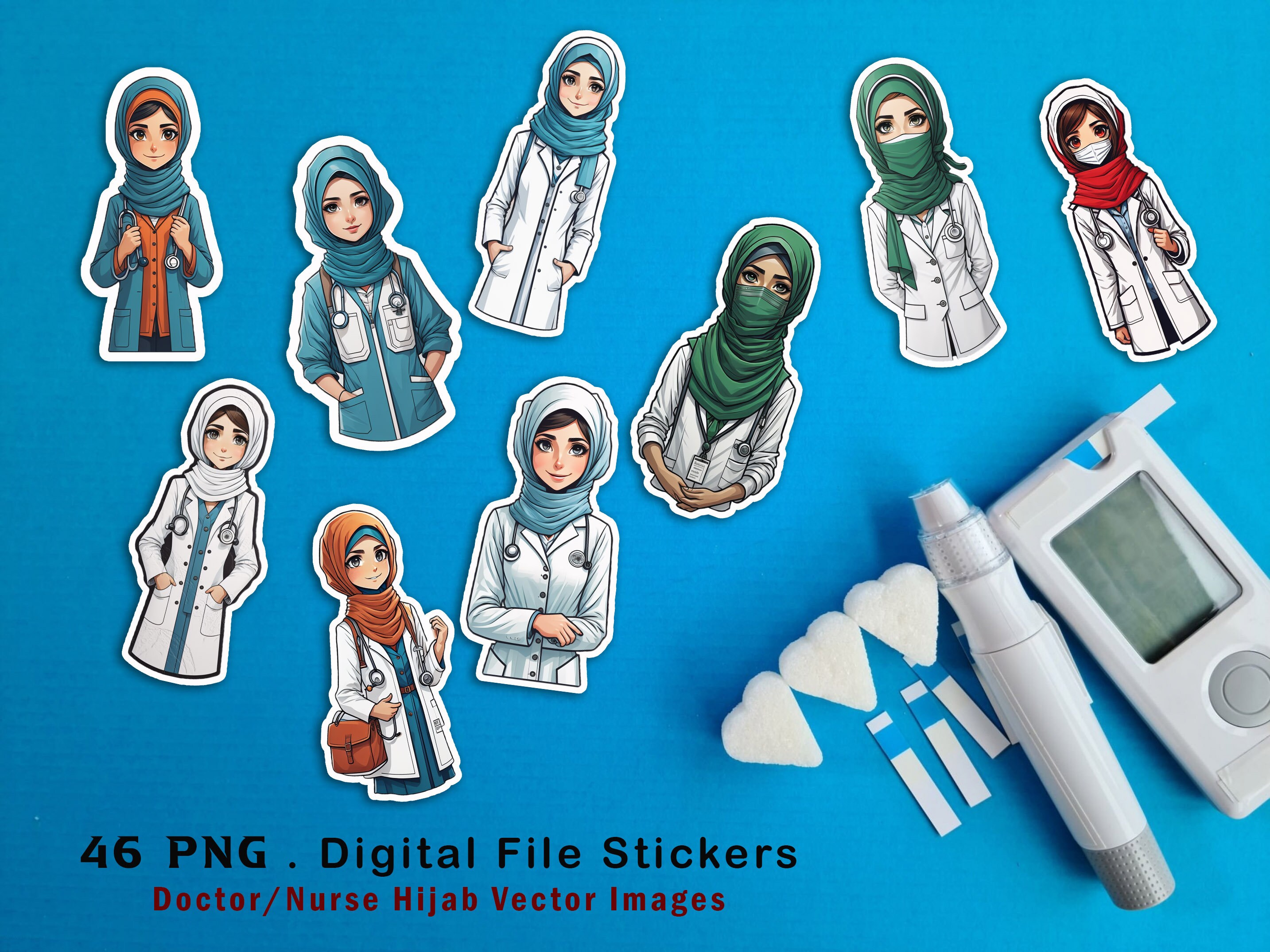 Islamic Digital Stickers PNG Doctor Nurse Hijab Clipart - Etsy