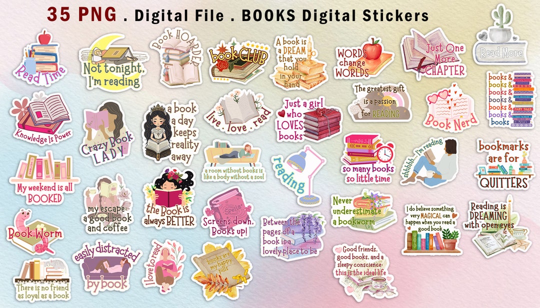 Books | Digital Planner Stickers | Bookish Reading Stickers PNG | Book ...
