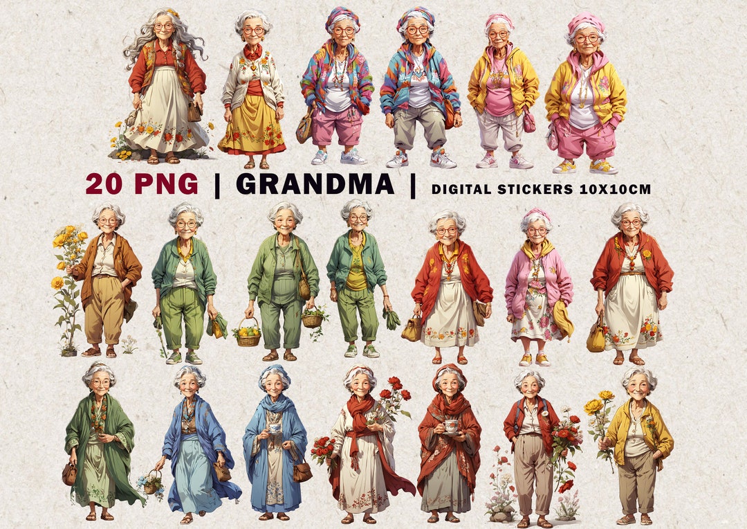 Old Woman | Old Ladies | Grandmother | Grandma PNG | Digital Stickers PNG | Elderly Woman ...