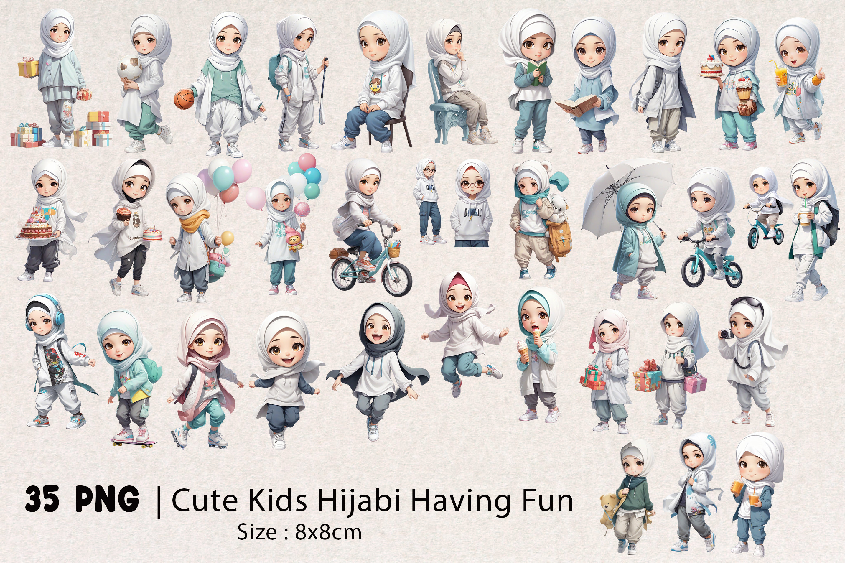 Muslim Hijab Girls | Hijab Girl | Digital Sticker | Cute Kids | Muslim ...