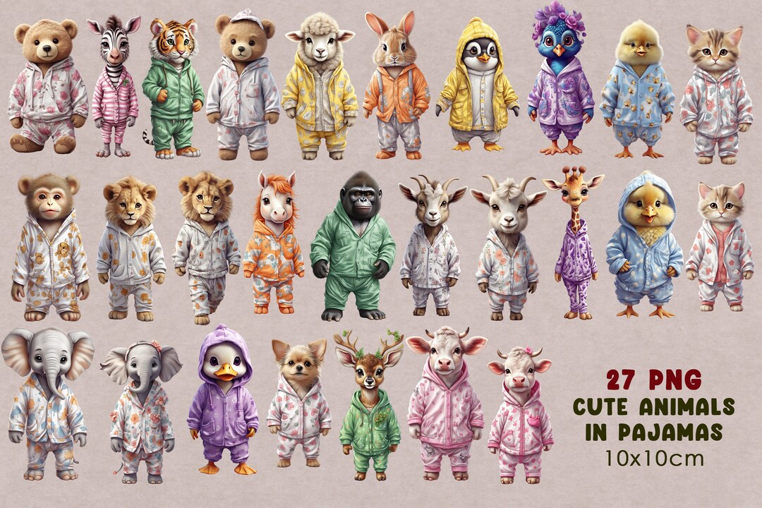 Animals in Pajamas Cute Animals in Pajamas Animals Farm - Etsy