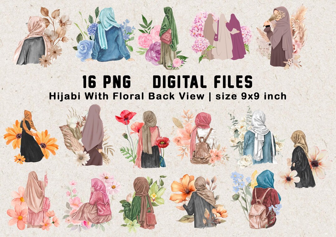 Hijab Back View | Digital Stickers PNG | Muslimah Girl | Islamic Girl ...