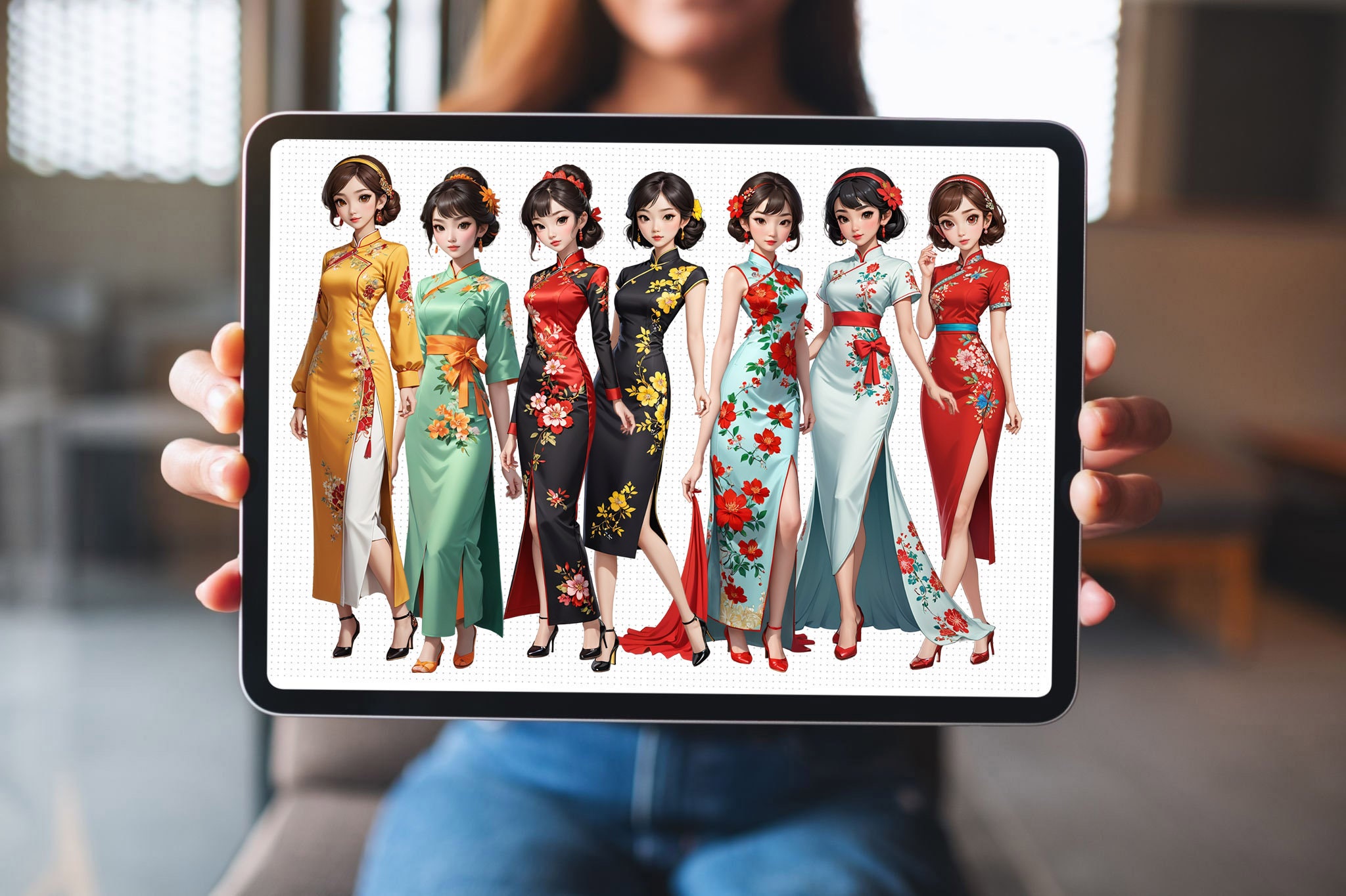 Chinese New Year Digital Stickers | Asian Chinese Cheongsam Girl ...