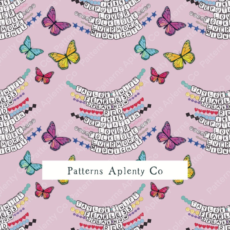 Taylor Swift Album Title Friendship Bracelet Butterflies Seamless ...