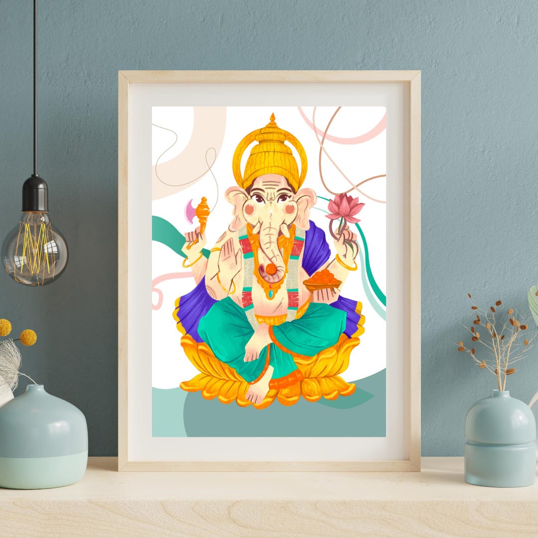 Abstract Ganesha Art Print | Boho Style Ganesha Print | South Asian Art ...