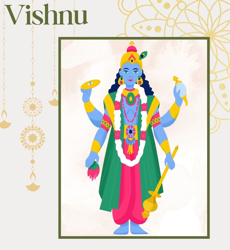 Lord Vishnu Illustration | Hindu God Art | Vishnu Art | Vishnu Wall ...