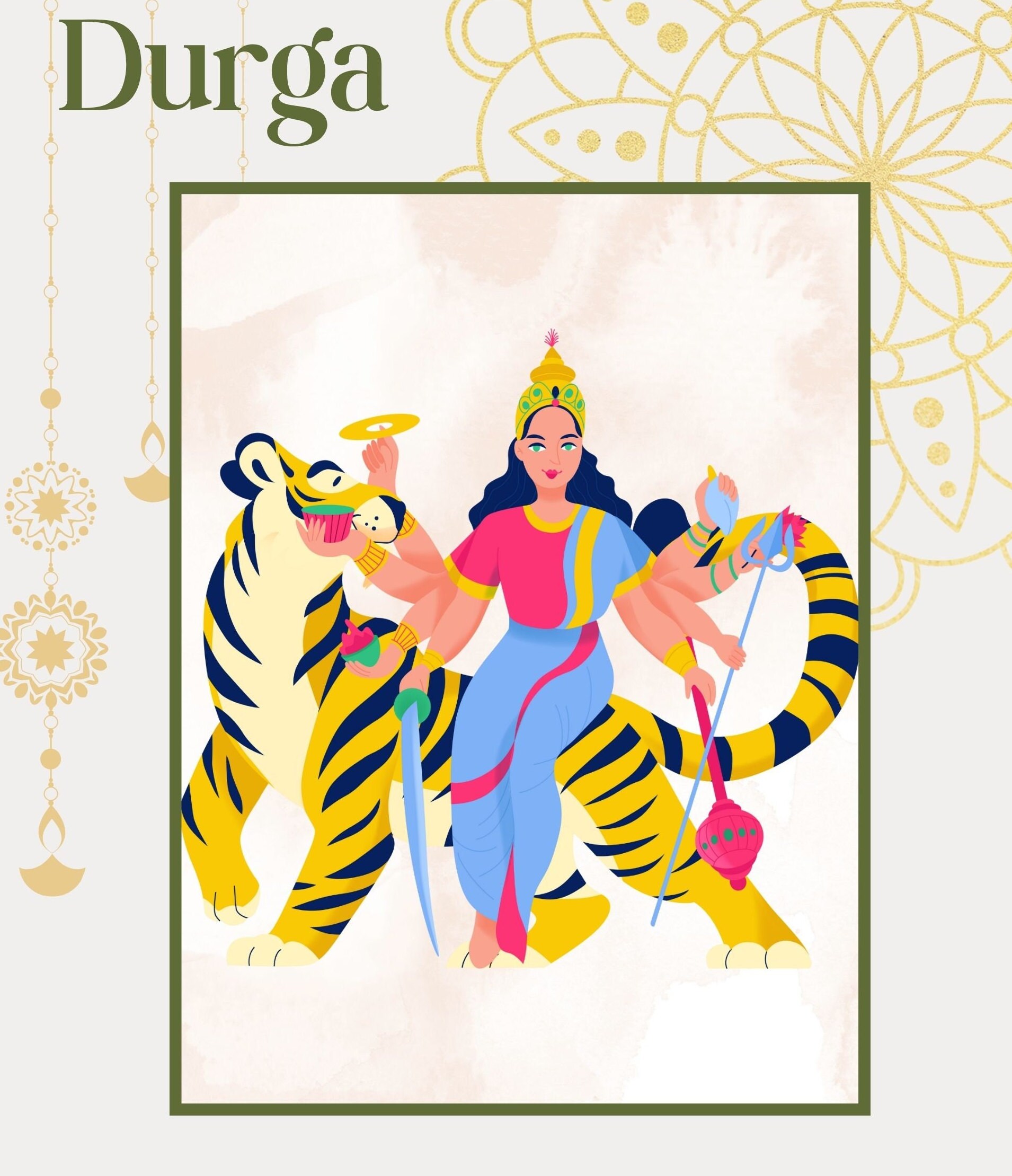 Goddess Durga Illustration: Hindu God Art Print (digital Download) - Etsy