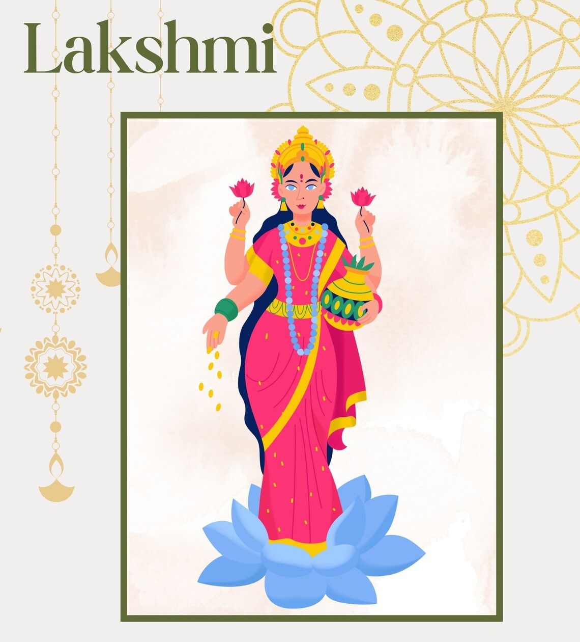 Goddess Lakshmi Illustration Hindu God Art Lakshmi Art Lakshmi Wall ...