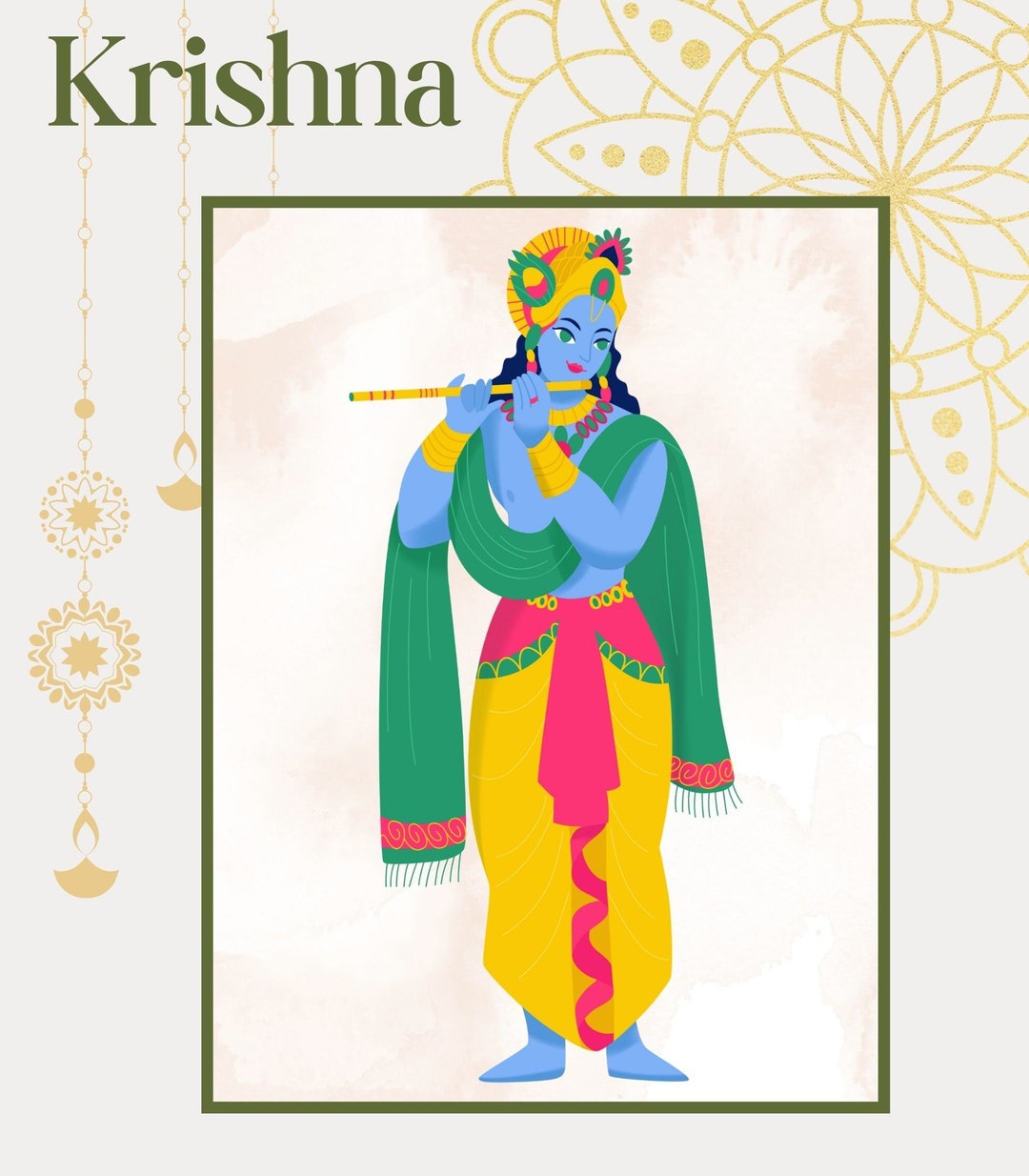 Lord Krishna Illustration: Hindu God Art Print (digital Download) - Etsy