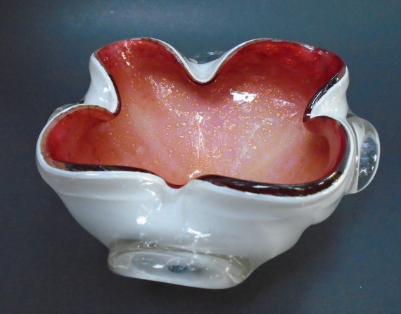 Art Glass White Glass Encasing Orange Gold Flecked Glass - Etsy