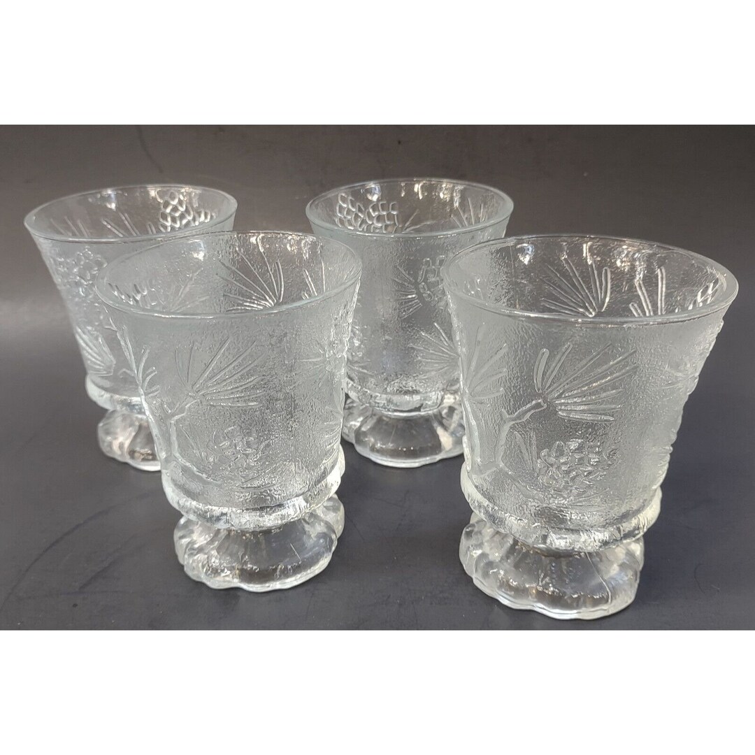 Tiara Glass Set of 4 in Original Box 4.5 Inch Tall Holds 8 Oz Pine Tree ...