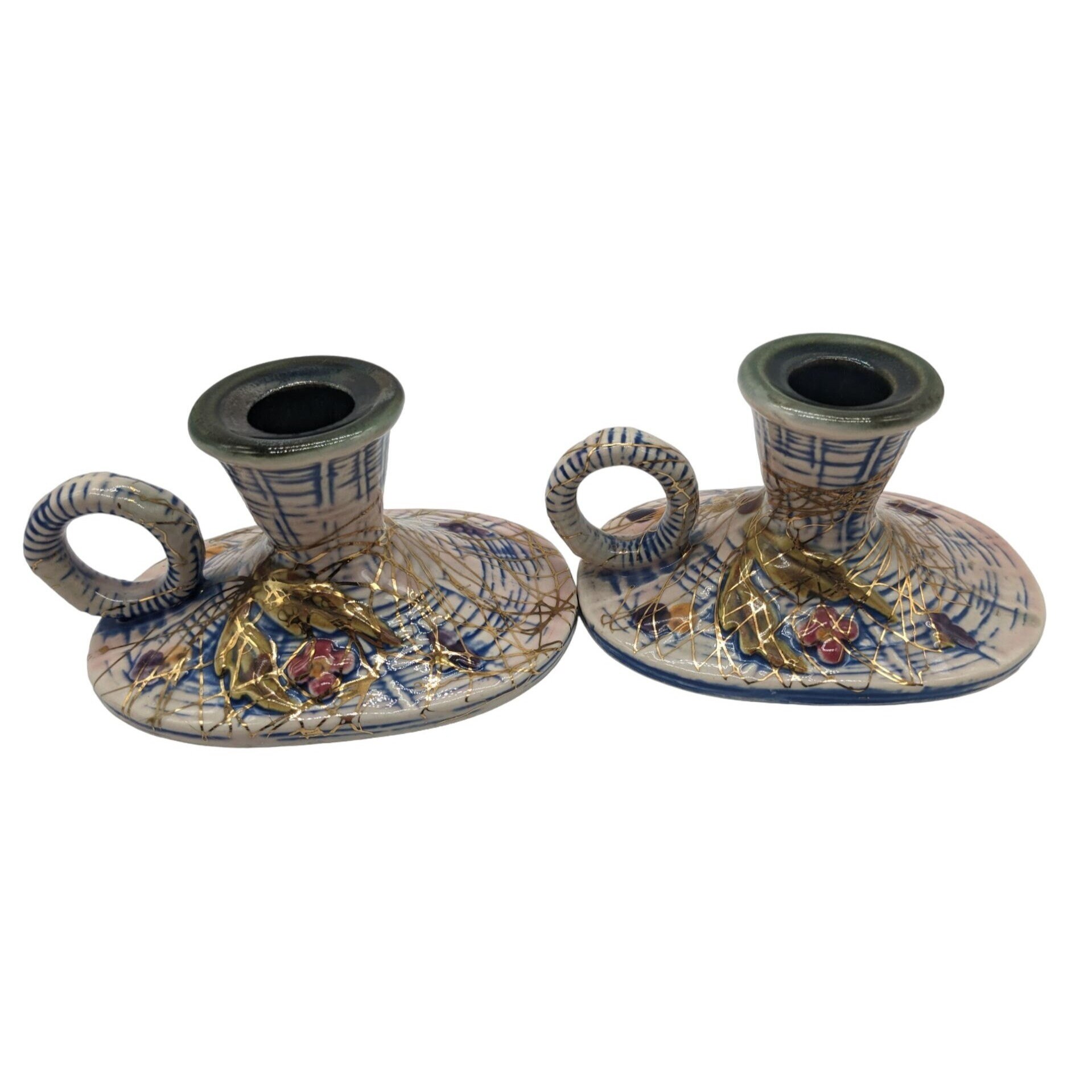 Hull Vintage Candle Holders C 1955 Blossom Flite Blue Pair Base and ...