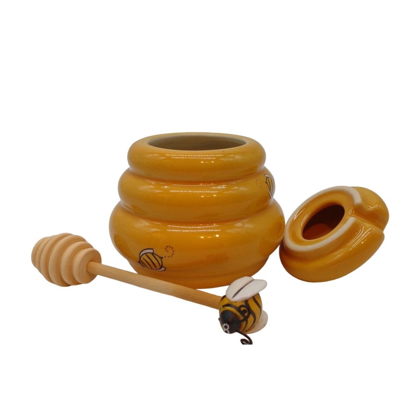 Bee Hive Honey Jar Joie With Dipper Yellow Bee 3.5 Inches Tall - Etsy