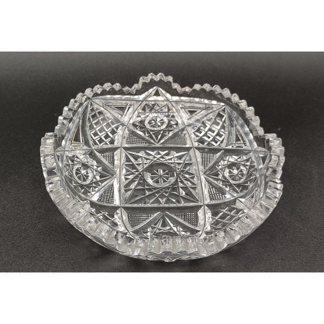 Dish Early American Pattern Glass Hobstar Crosshatching Scalloped and ...