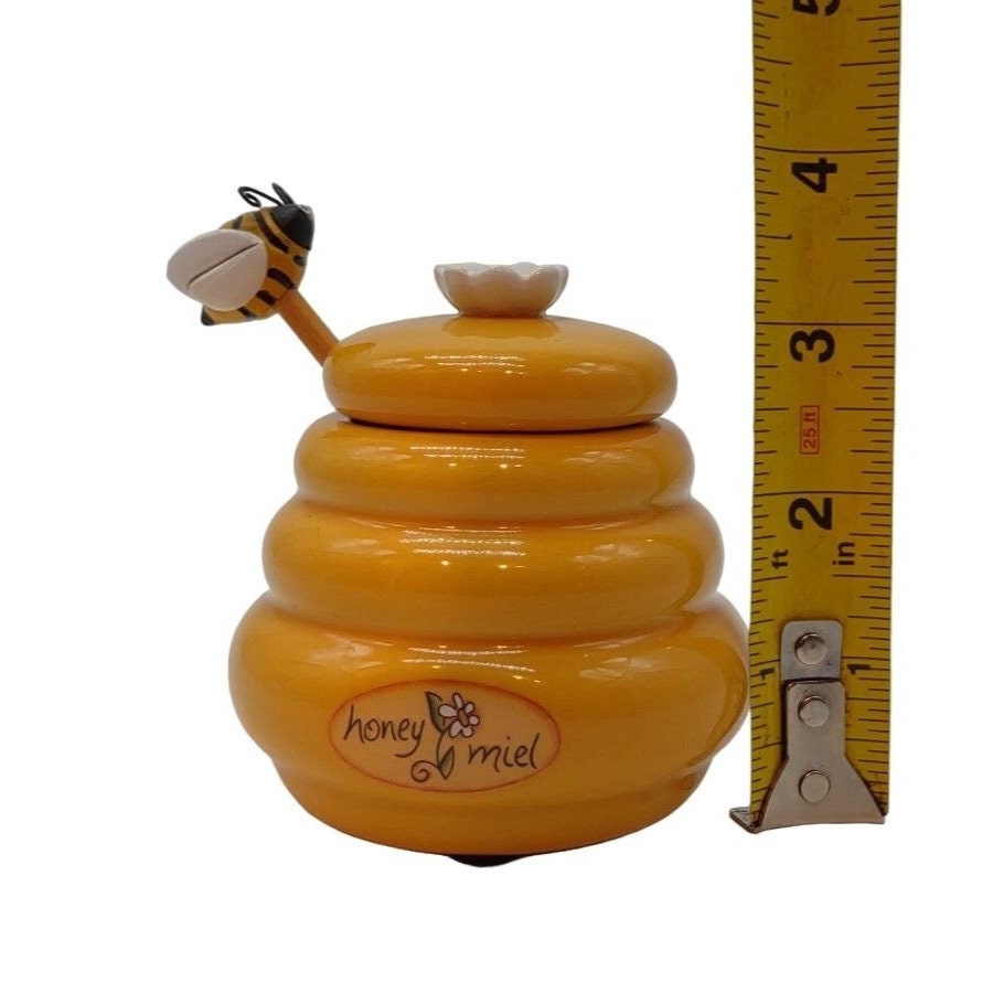 Bee Hive Honey Jar Joie With Dipper Yellow Bee 3.5 Inches Tall - Etsy