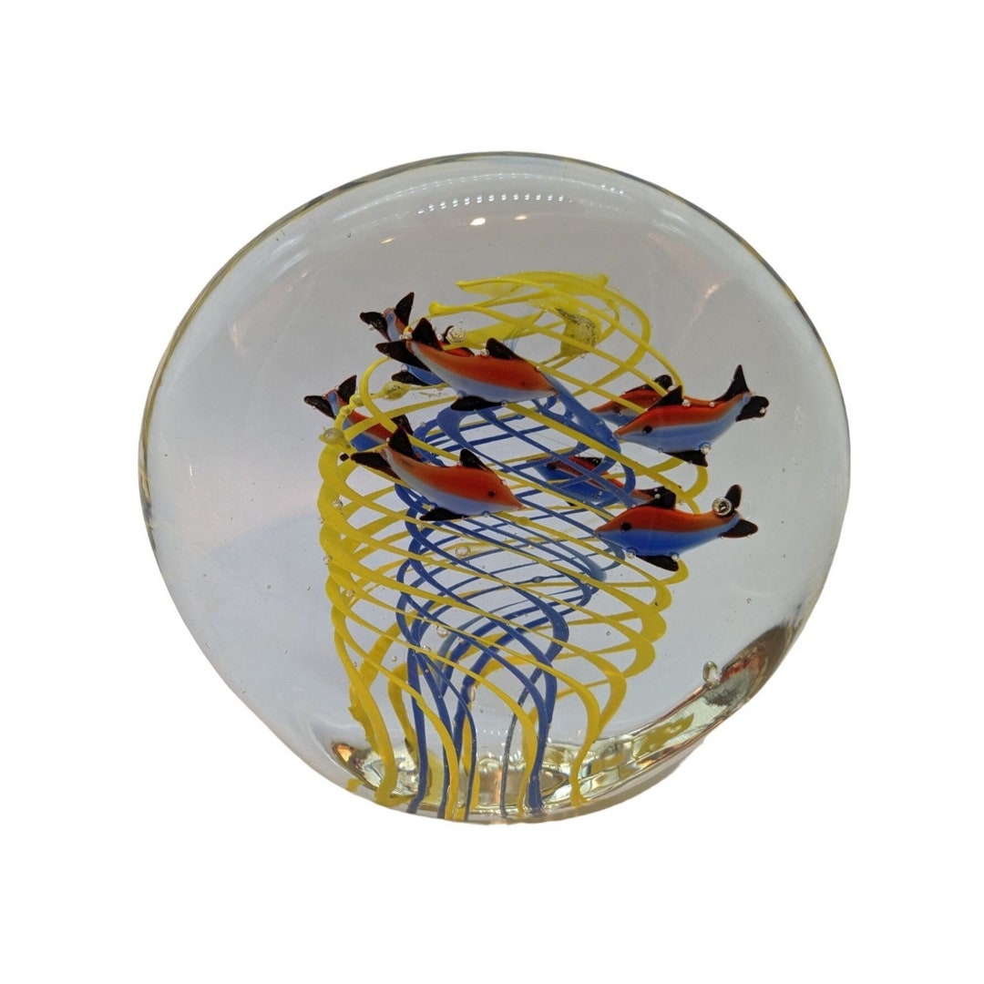 Art Glass Aquarium Blown Fish Yellow and Blue Whirlwind 5 Inches Tall ...