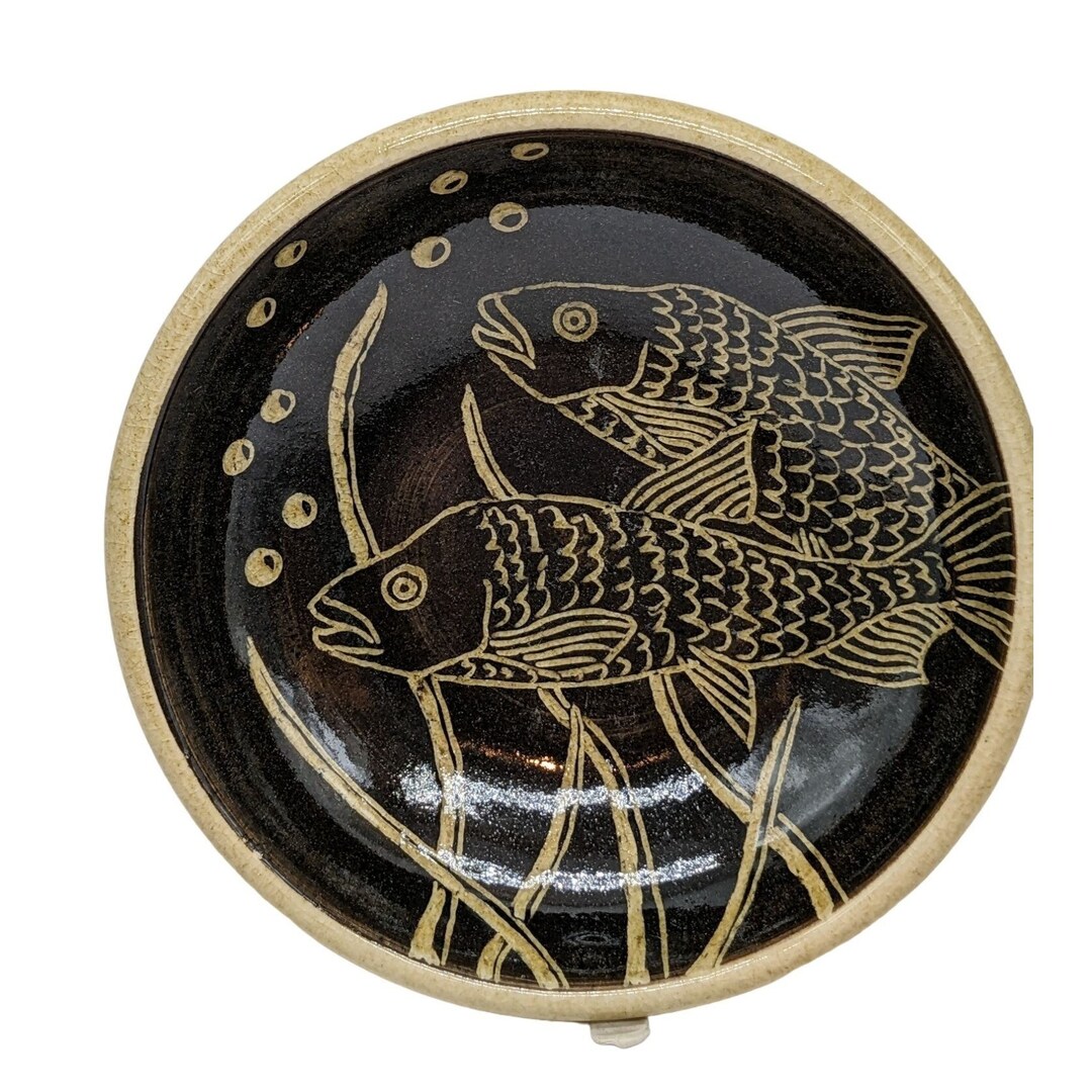 Fish Bowl Hand Thrown Incised Design Signed RC 2000 Diameter 7 Inches ...