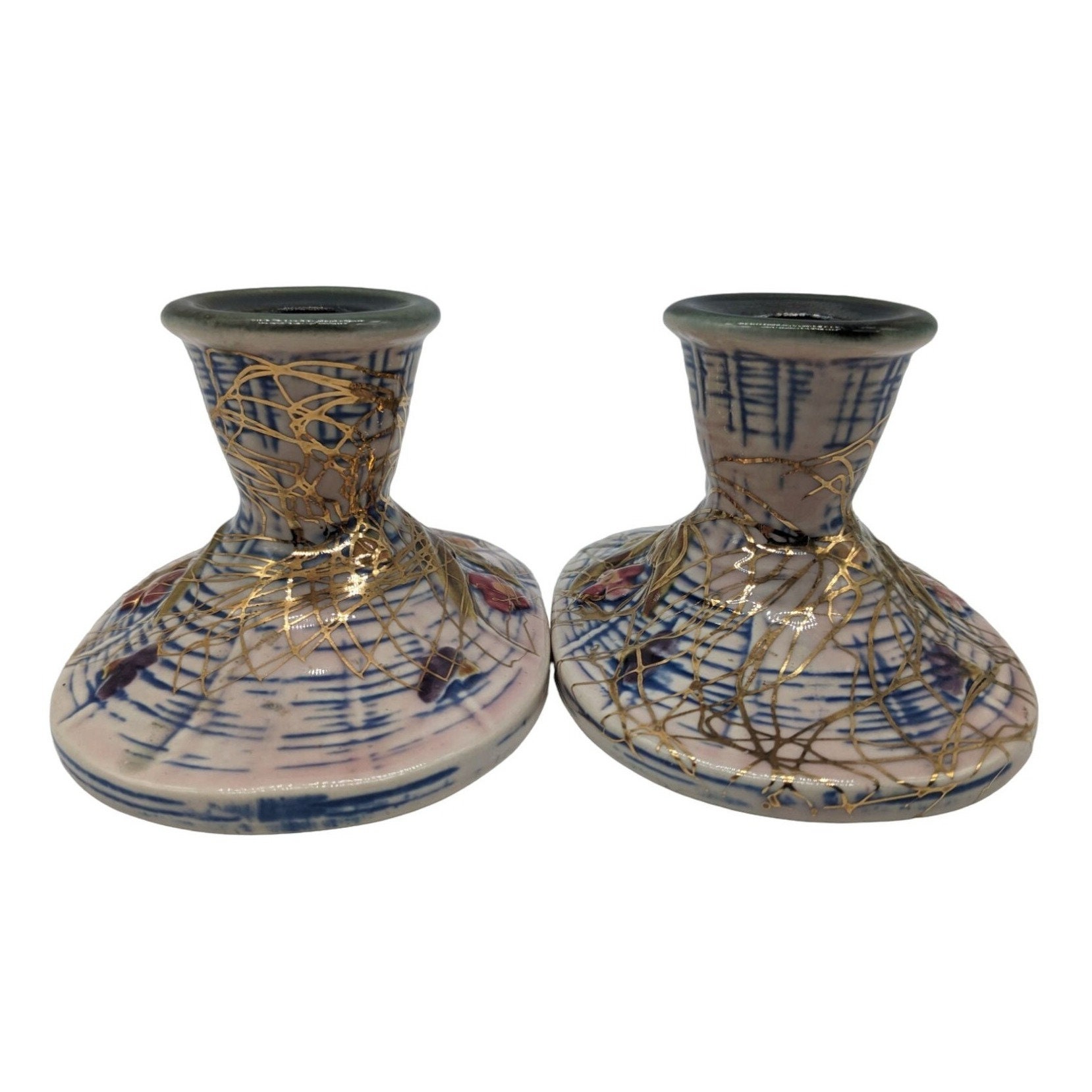 Hull Vintage Candle Holders C 1955 Blossom Flite Blue Pair Base and ...