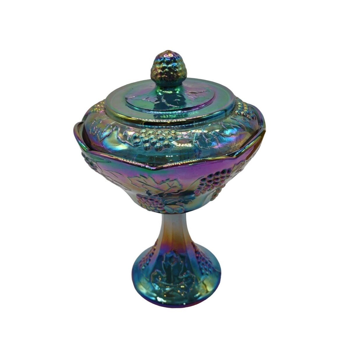 Carnival Glass Candy Dish Covered Indiana Glass Footed Harvest Grape 10 ...