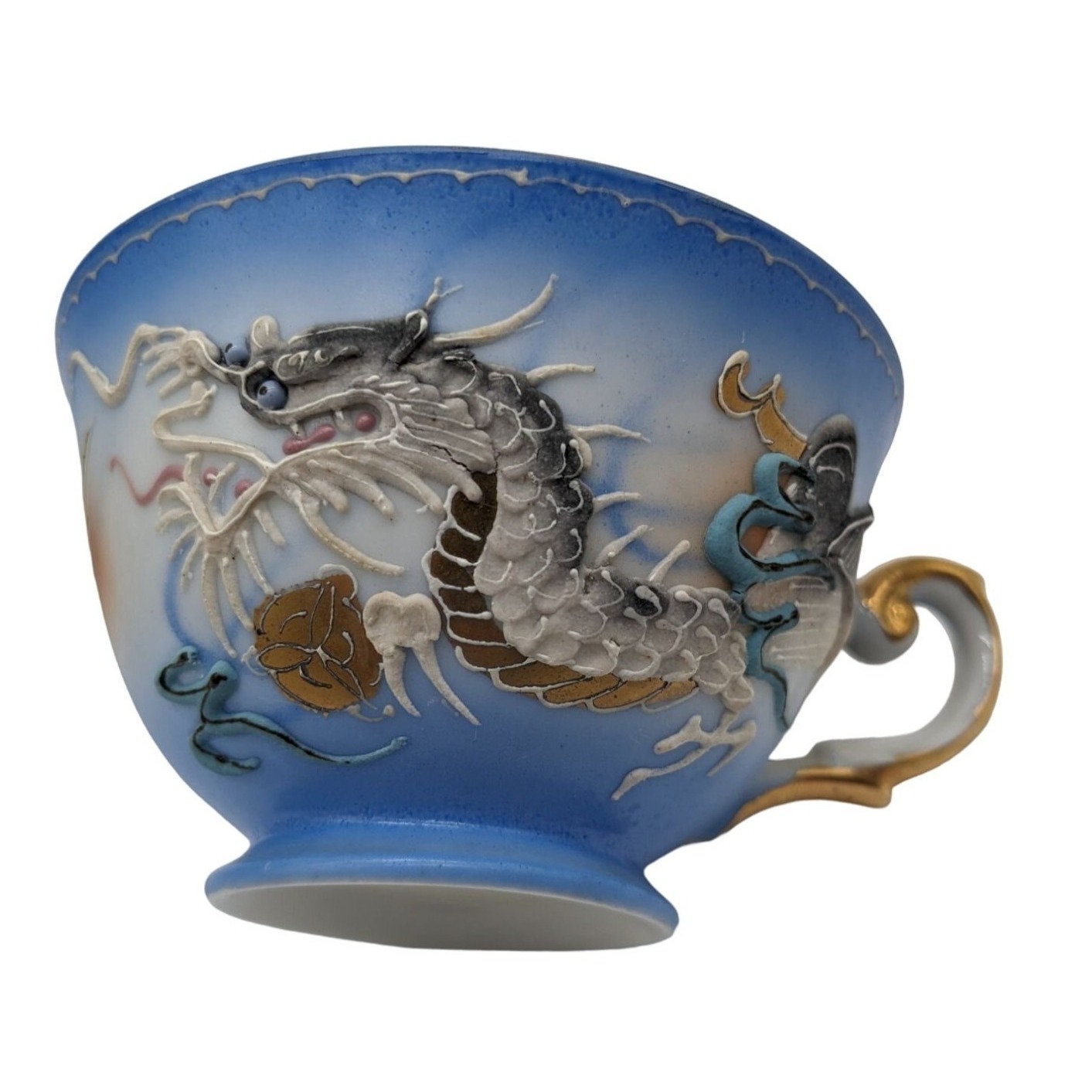 Dragon Cup and Saucer Moriage Wales Japan Geisha in Tea Cup Blue ...