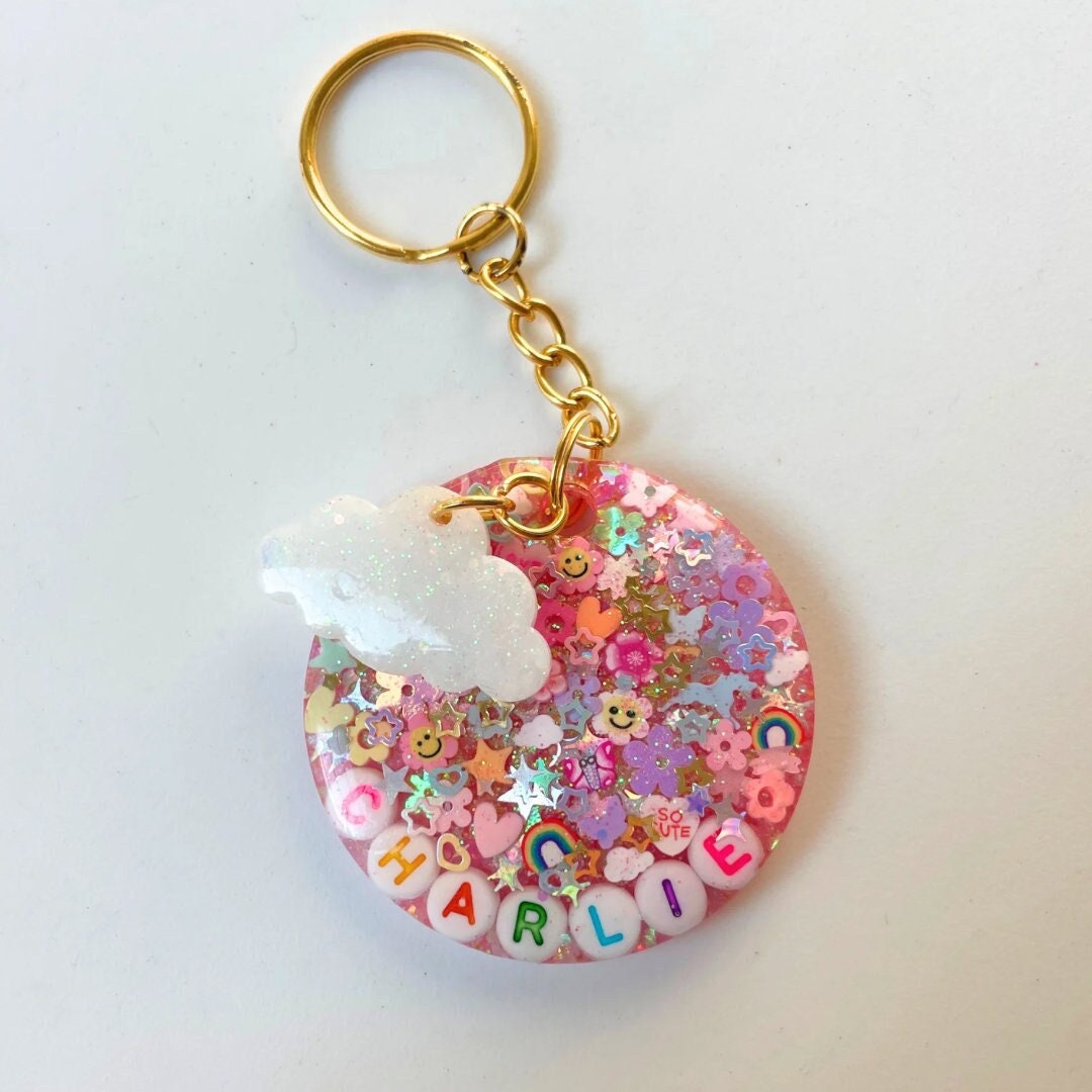 Sparkle Resin Key Chain, Name Keychain, Glitter Resin Keychain ...