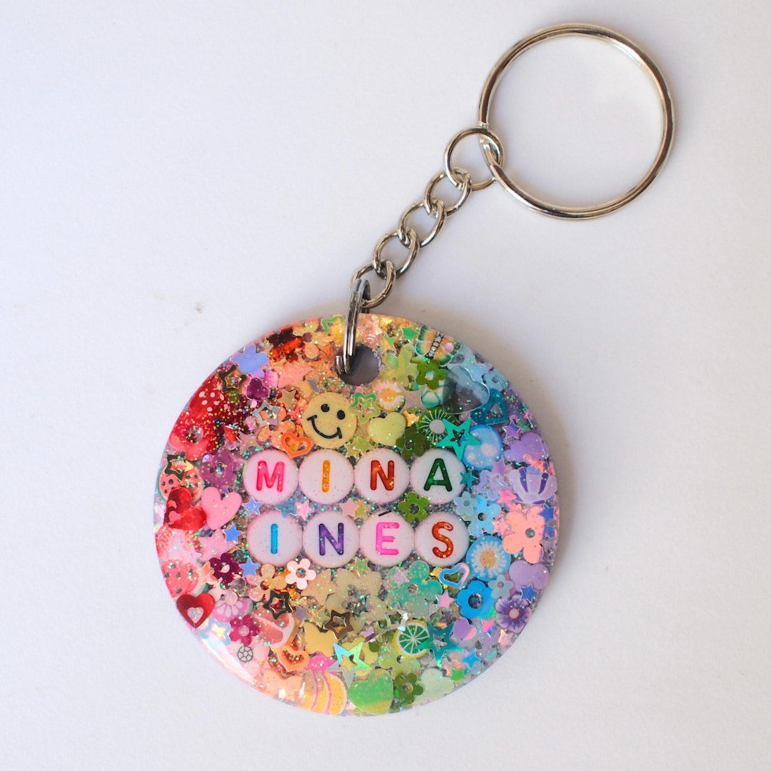 Rainbow Glitter Resin Keychain: Personalized Name Charm - Etsy
