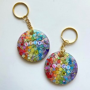 Rainbow Glitter Resin Keychain: Personalized Name Charm - Etsy