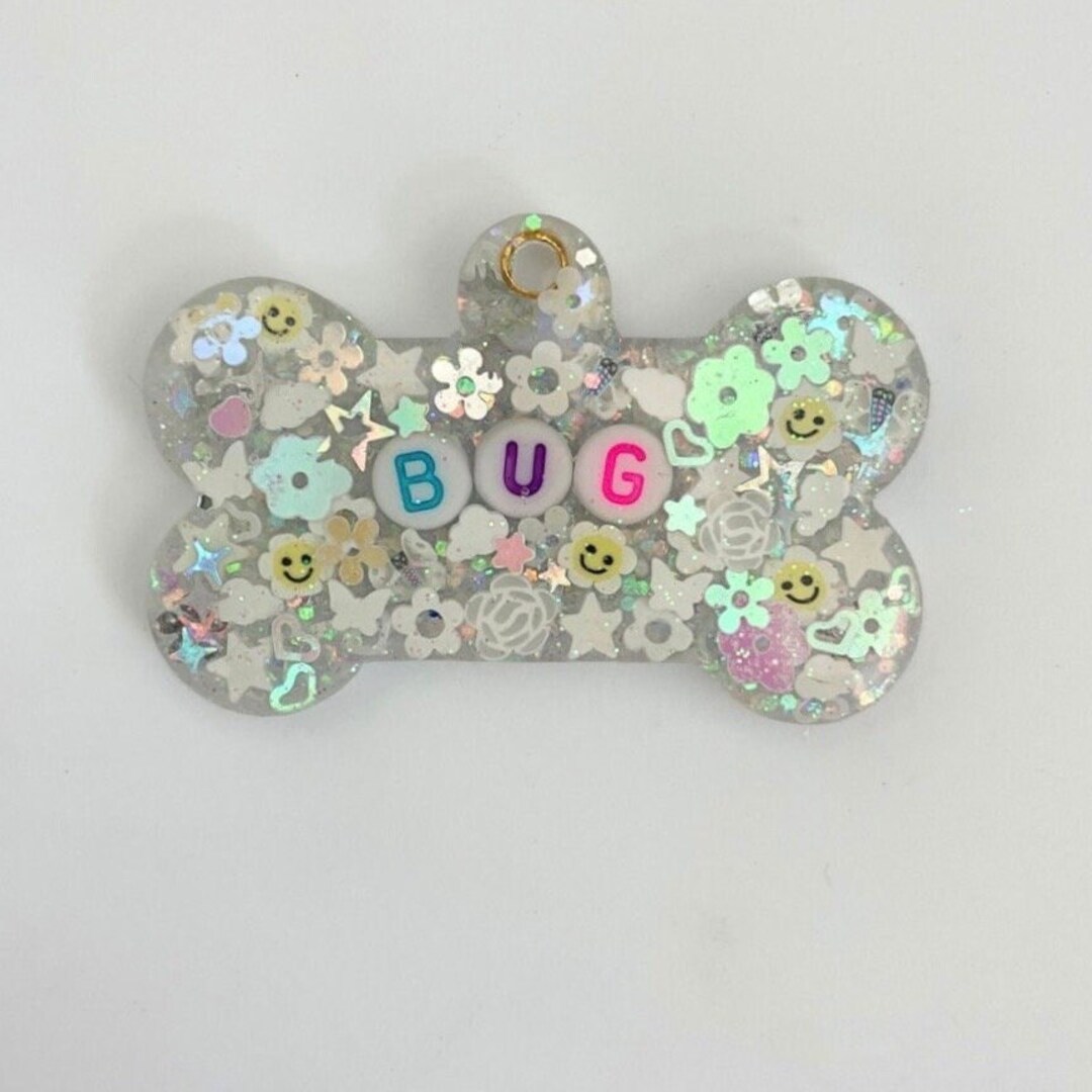 Sparkle White Resin Pet ID Tag, Glitter Pet Tag, Made-to-order Pet Tag ...