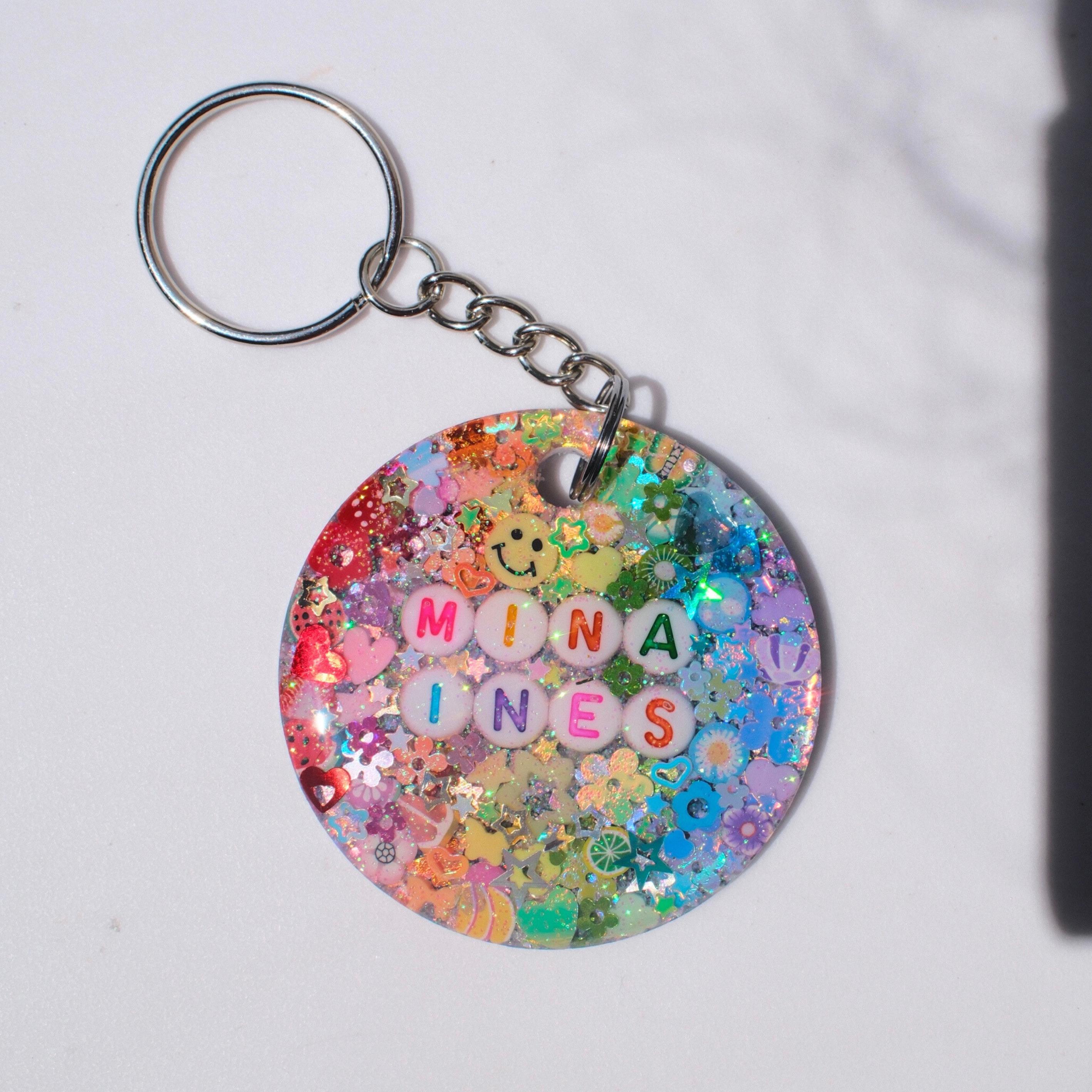 Rainbow Glitter Resin Keychain: Personalized Name Charm - Etsy