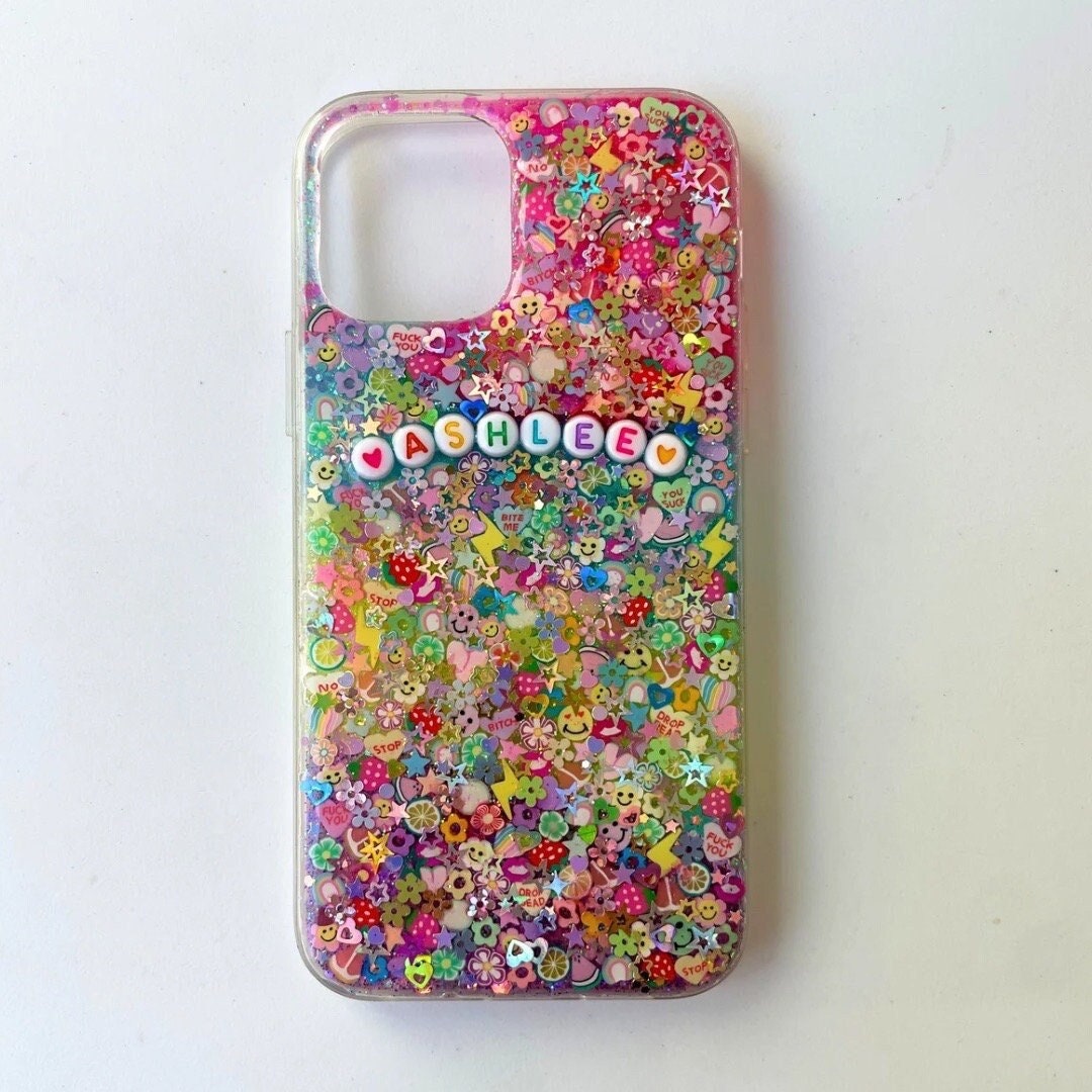 Happy Sparkle Resin Phone Case: Glitter, Polymer Clay Slices ...